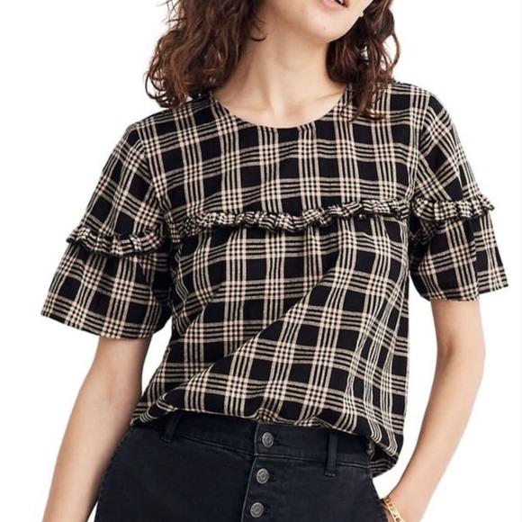Madewell | Tops | Madewell Tan Buffalo Plaid Ruffle Blouse | Poshmark